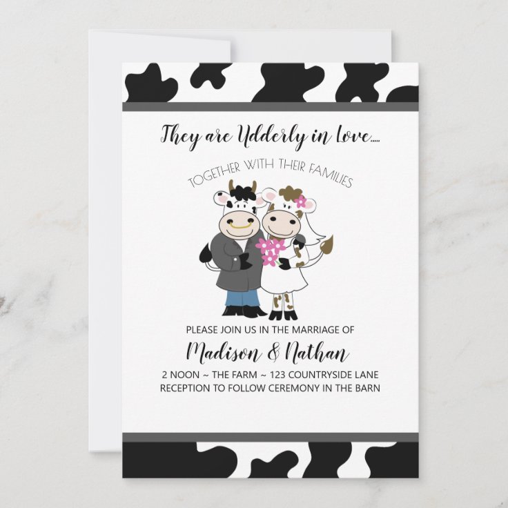 Cow Wedding Cute Couple Udderly in Love Invitation | Zazzle
