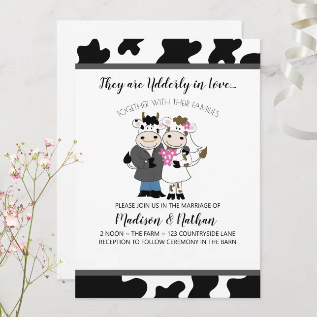 Cow Wedding Cute Couple Udderly in Love Invitation | Zazzle