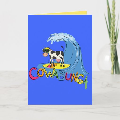 Cowabunga Cute Surfing Cow Summer Greeting Card | Zazzle