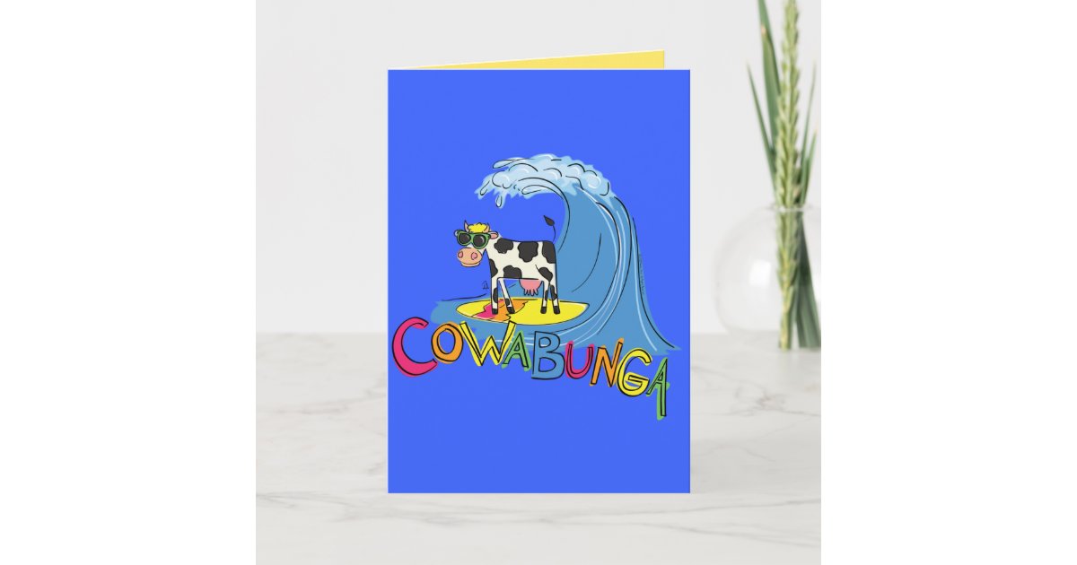Cowabunga Cute Surfing Cow Summer Greeting Card | Zazzle