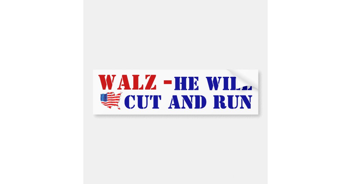 Cowardly TIM WALZ cut and run VOTE USA! Flag Bumper Sticker | Zazzle