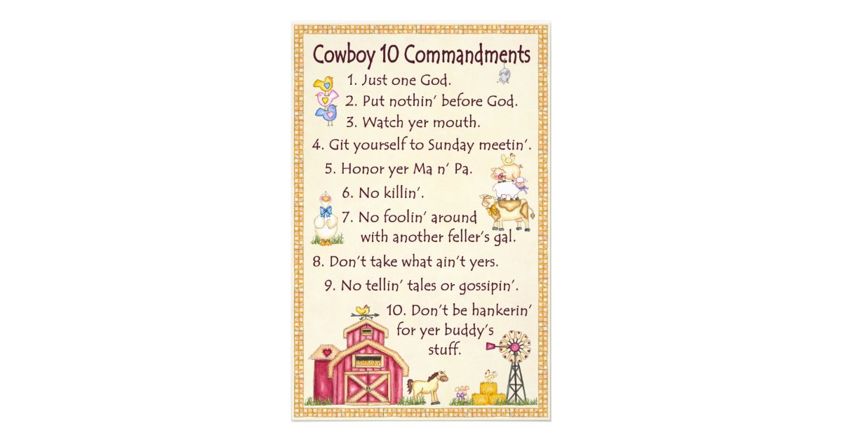 Cowboy 10 Commandments - Farm Fun Stationery | Zazzle.com
