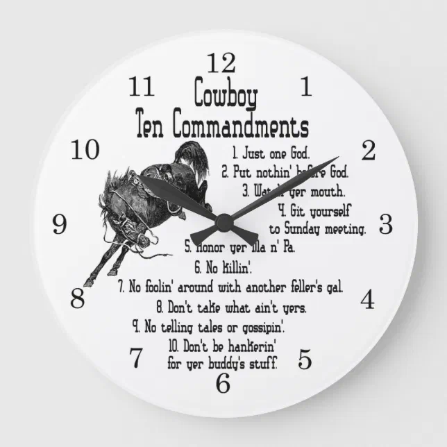 Cowboy 10 Commandments Large Clock | Zazzle