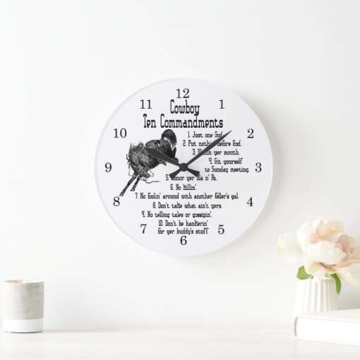 Cowboy 10 Commandments Large Clock | Zazzle