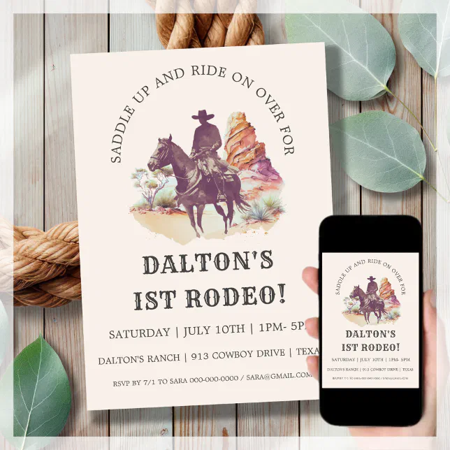 Cowboy 1st Rodeo Party | Birthday Invitation | Zazzle
