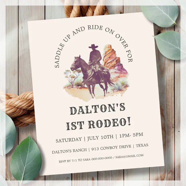 Cowboy 1st Rodeo Party Budget Birthday Invitation | Zazzle