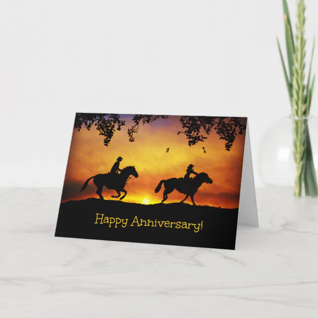 Cowboy and Cowgirl Happy Anniversary Card | Zazzle