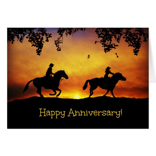 Cowboy and Cowgirl Happy Anniversary Card | Zazzle.com