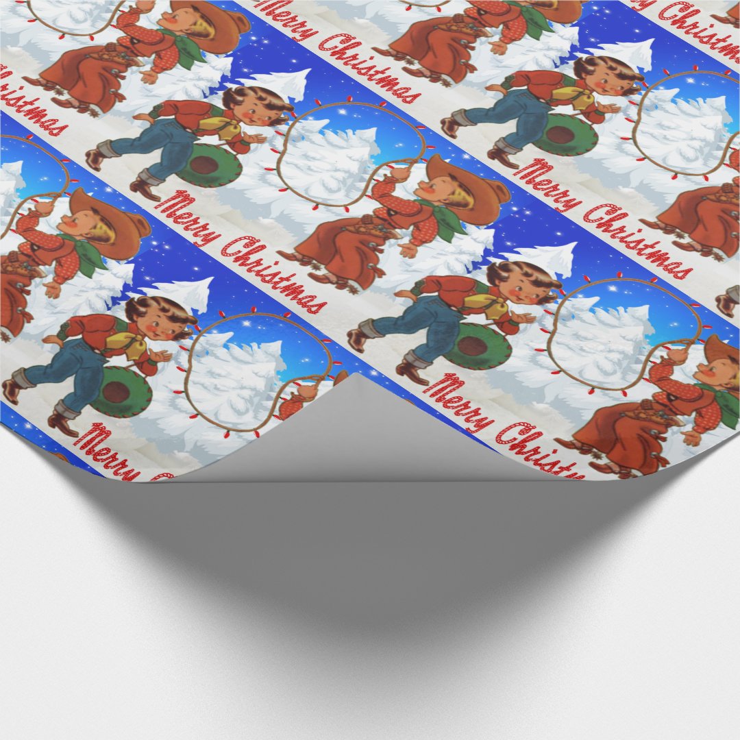 Cowboy And Cowgirl Kids Winter Merry Christma Wrapping Paper | Zazzle