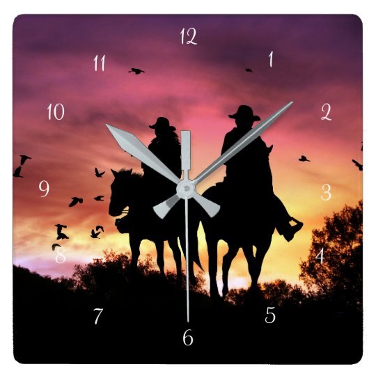 Cowboy and Cowgirl Romantic Square Wall Clock | Zazzle.com