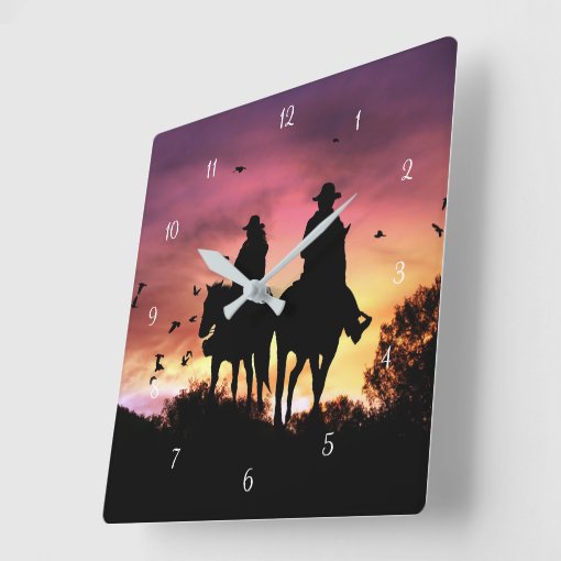 Cowboy and Cowgirl Romantic Square Wall Clock | Zazzle