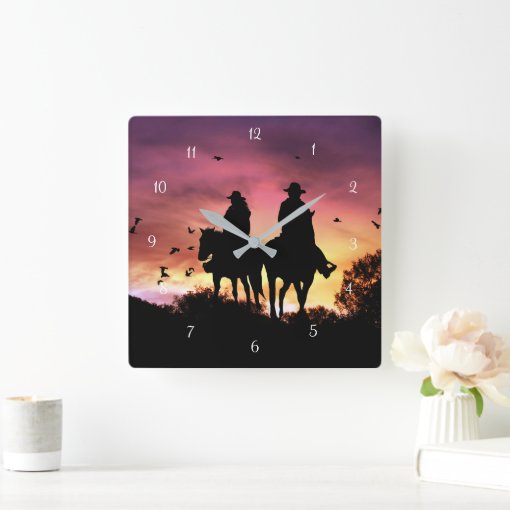 Cowboy and Cowgirl Romantic Square Wall Clock | Zazzle