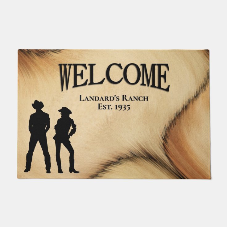 Cowboy and Cowgirl Welcome to the Ranch Doormat | Zazzle