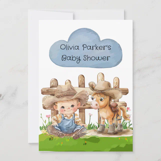 Cowboy and His Horse Boy Baby Shower Invitation | Zazzle