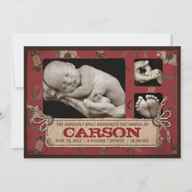 Cowboy Baby Announcement Card 2 | Zazzle