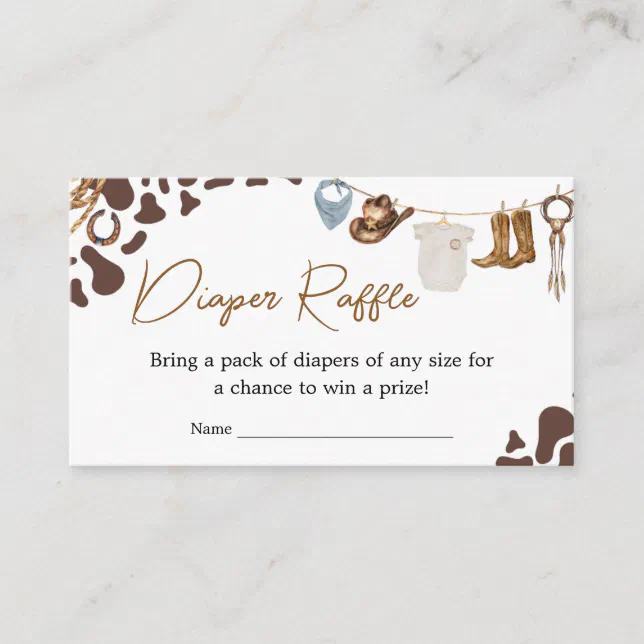 Cowboy Baby Shower Diaper Raffle Enclosure Card | Zazzle