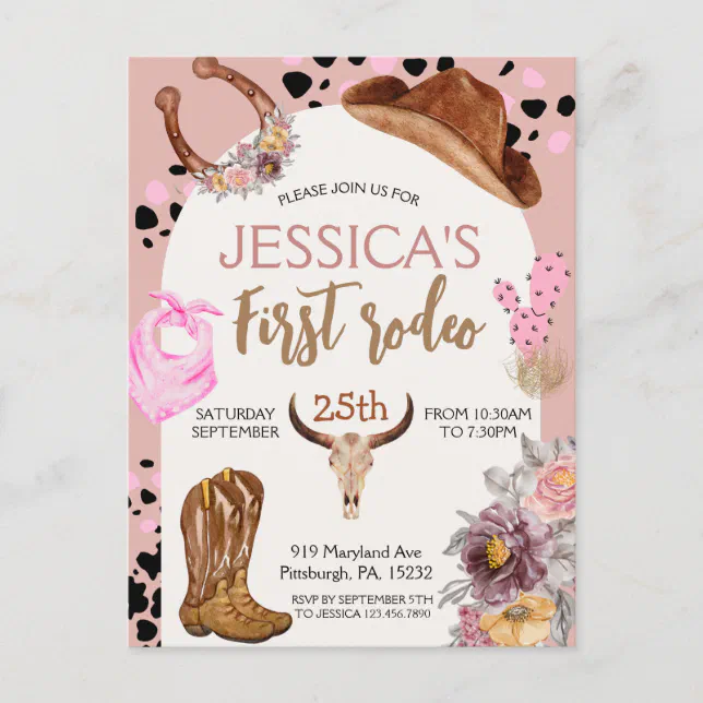 Cowboy Birthday 1st Rodeo Birthday Party Postcard | Zazzle