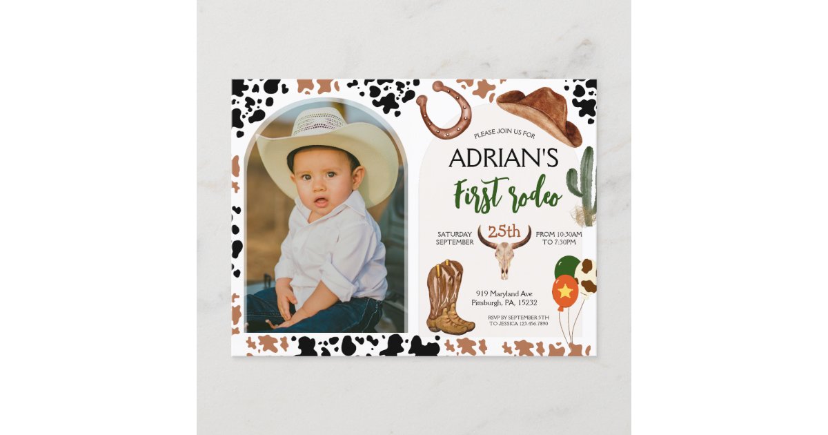 Cowboy Birthday 1st Rodeo Birthday Party Postcard | Zazzle