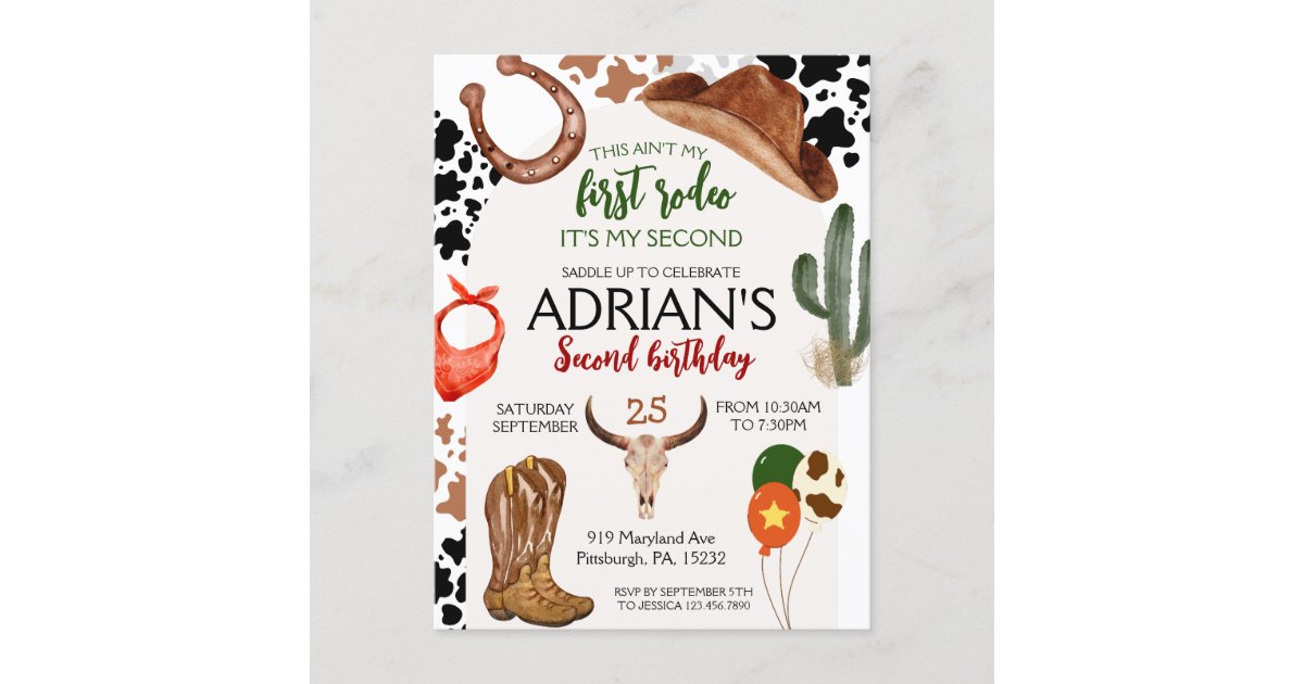 Cowboy Birthday 2nd Rodeo Birthday Party Postcard | Zazzle