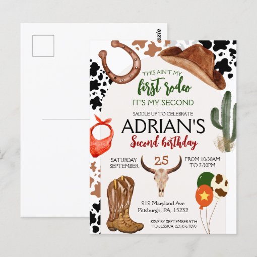 Cowboy Birthday 2nd Rodeo Birthday Party Postcard | Zazzle