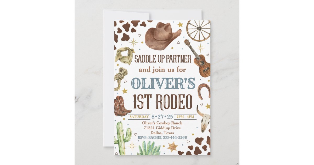 Cowboy Birthday Invitation, 1st Rodeo Invitation | Zazzle