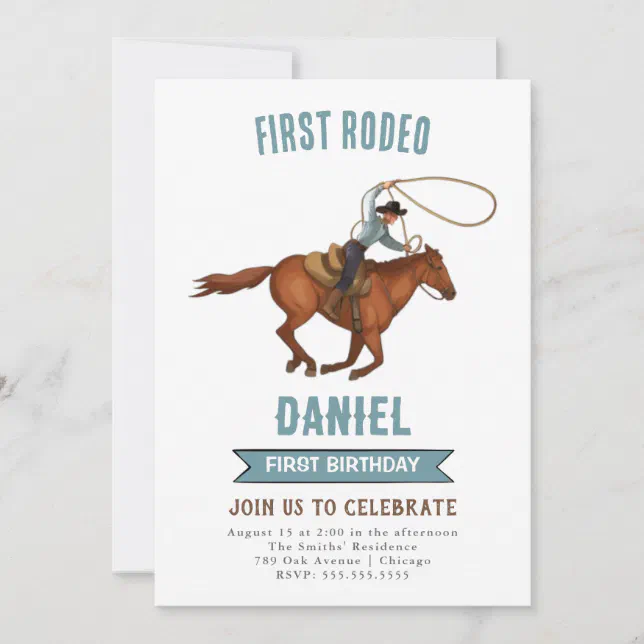 Cowboy Birthday Invitation 1st Rodeo Invitation | Zazzle