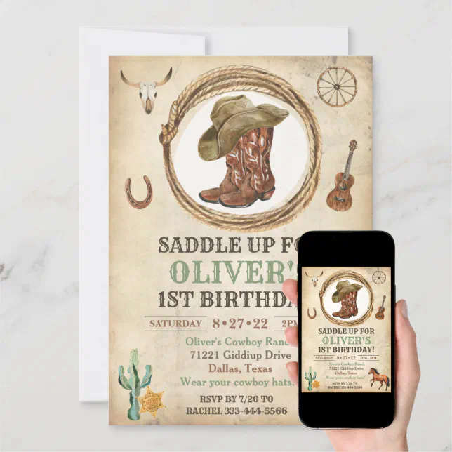 Cowboy Birthday Invitation 1st Rodeo Invitation | Zazzle