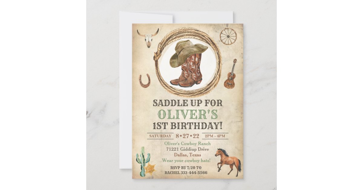 Cowboy Birthday Invitation 1st Rodeo Invitation | Zazzle