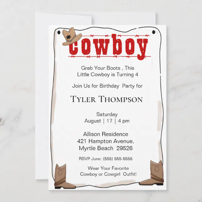 Cowboy Birthday Invitations | Zazzle