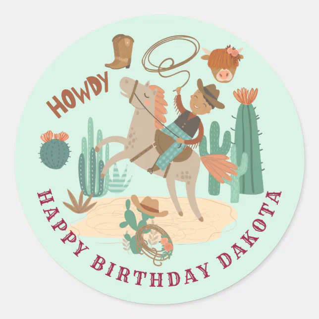 Cowboy Birthday Party Classic Round Sticker | Zazzle