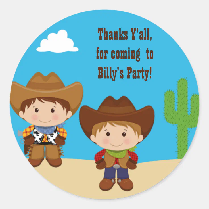 Cowboy Birthday Party Sticker | Zazzle