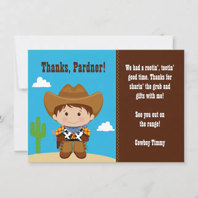 Cowboy Birthday Party Thank You Card | Zazzle