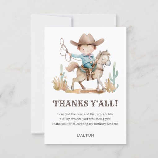 Cowboy Birthday Party Thank You Card | Zazzle