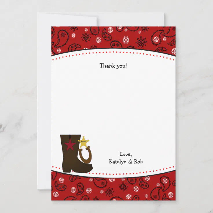 Cowboy Birthday Party Thank You Note Cards | Zazzle