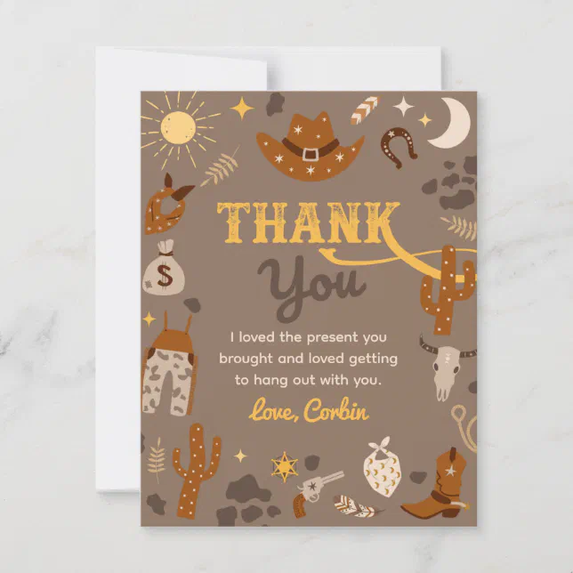 Cowboy Birthday Thank You Card | Western Thank You | Zazzle