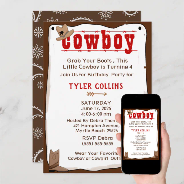 Cowboy Boot and Hat Birthday Invitation | Zazzle