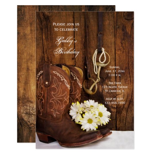 Cowboy Boots and Daisies Country Birthday Party Invitation | Zazzle.com