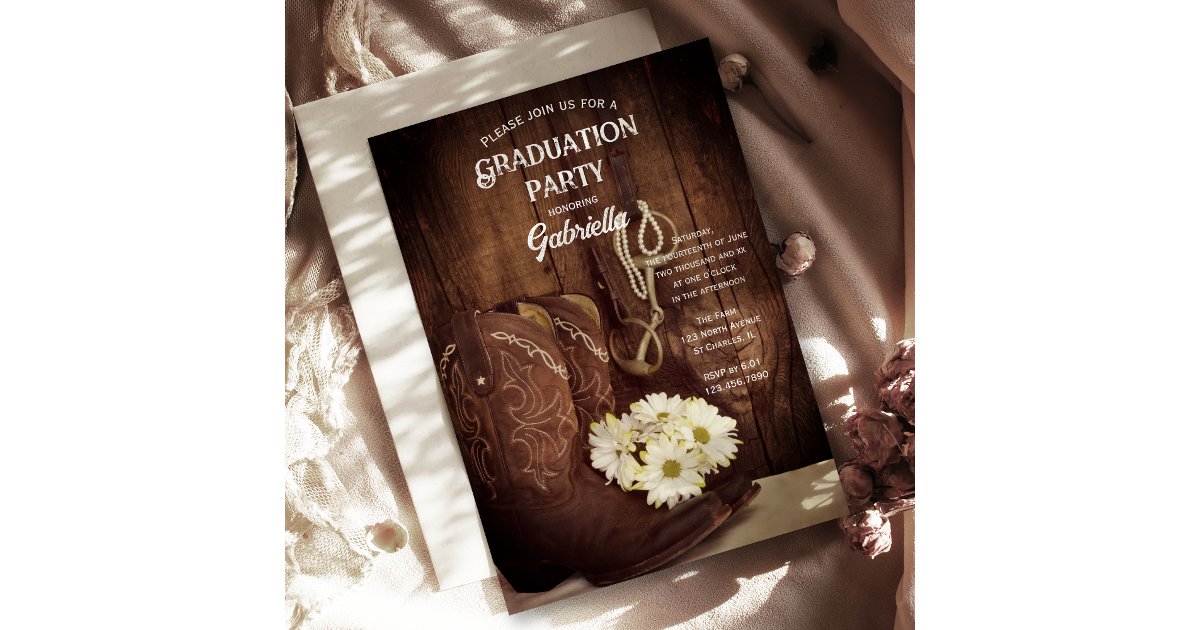 Cowboy Boots and Daisies Western Graduation Party Invitation | Zazzle