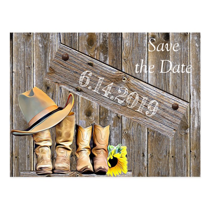 Cowboy Boots and Sunflowers Save the DateWedding Postcard | Zazzle.com