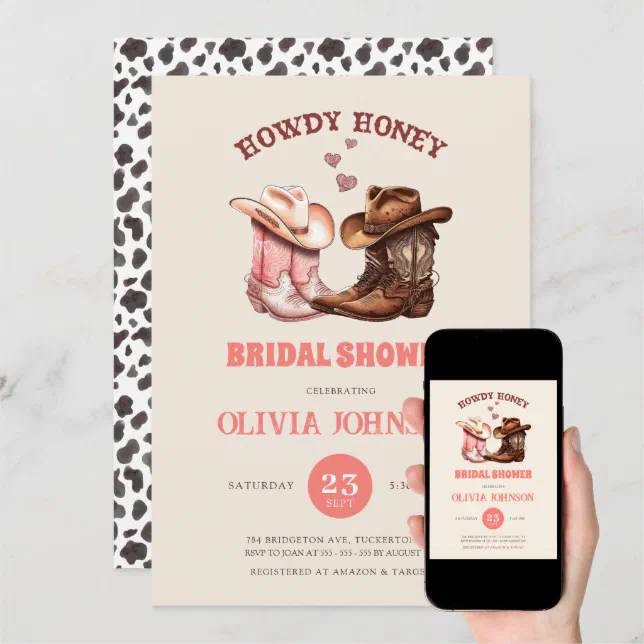 Cowboy Boots & Cow Print Western Bridal Shower Invitation | Zazzle
