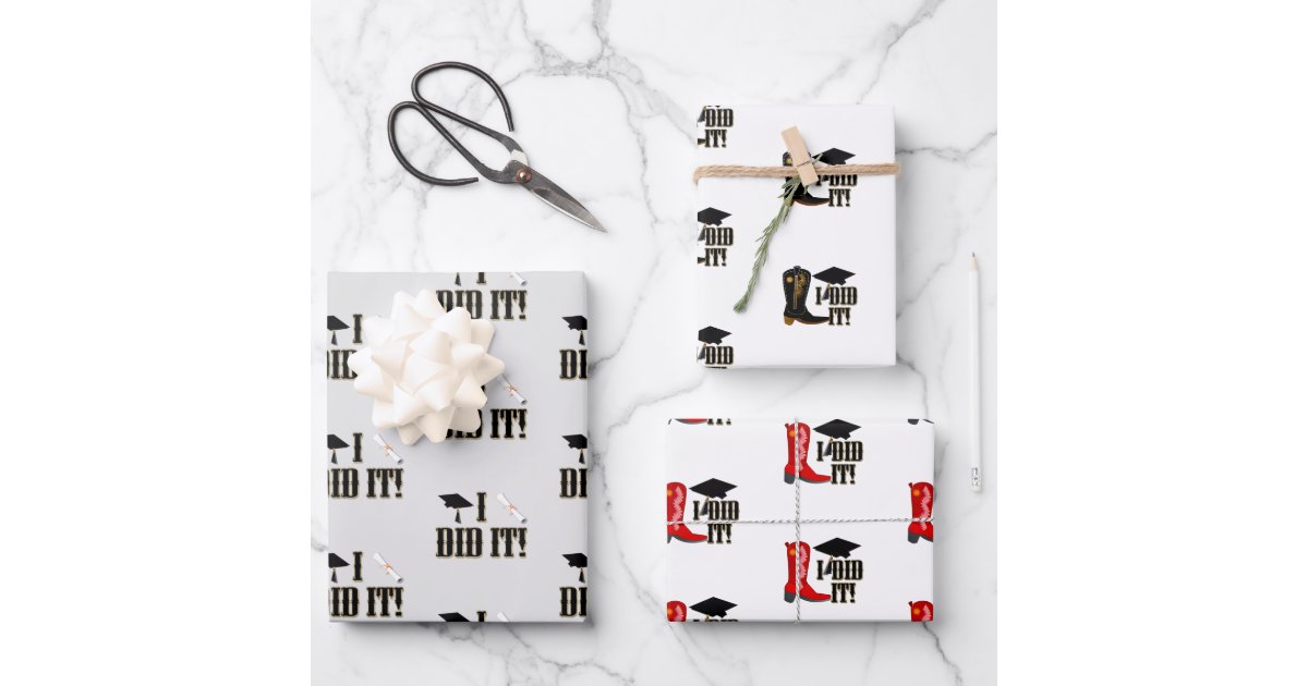 Cowboy Boots Grad Cap and Diploma Graduation Wrapping Paper Sheets | Zazzle