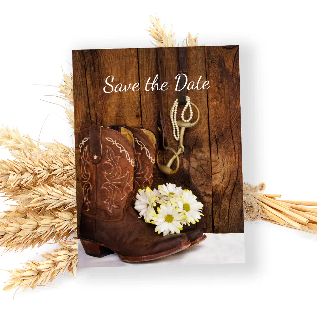 Cowboy Boots Horse Bit Wedding Save the Date Announcement Postcard | Zazzle