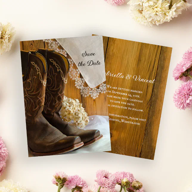 Cowboy Boots Lace Western Wedding Save the Date Invitation | Zazzle