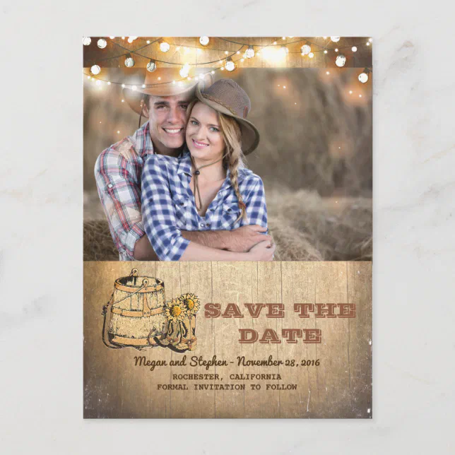 Cowboy Boots Rustic Country Photo Save the Date Announcement Postcard ...