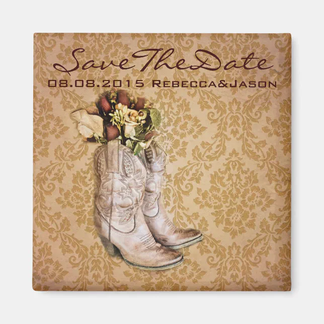 cowboy boots western country wedding save the date magnet | Zazzle