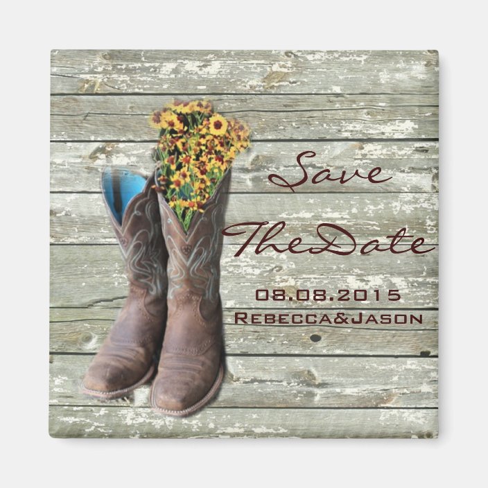 cowboy boots western country wedding save the date magnet | Zazzle.com