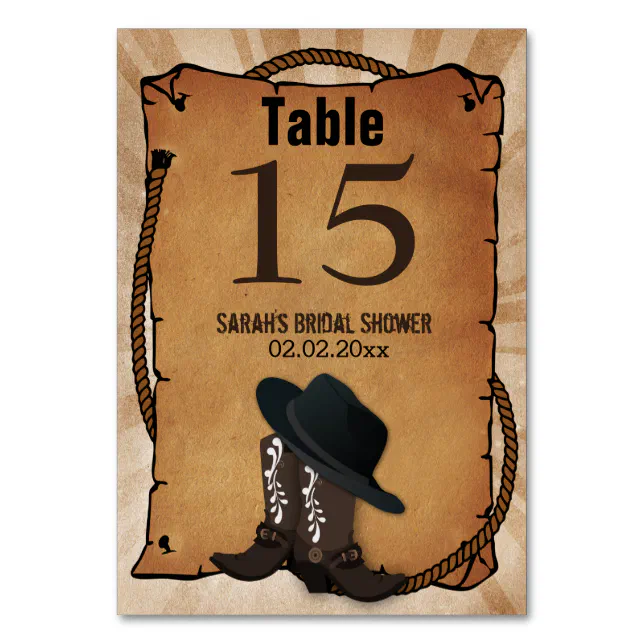 cowboy boots western Personalized table numbers | Zazzle