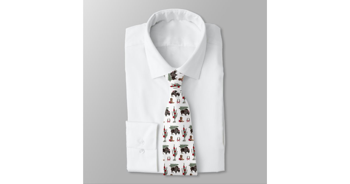 Cowboy Christmas Bison Western Buffalo Pattern Neck Tie | Zazzle