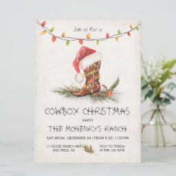 Cowboy Christmas Rustic Watercolor Party Invitation | Zazzle