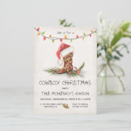 Cowboy Christmas Rustic Watercolor Party Invitation | Zazzle